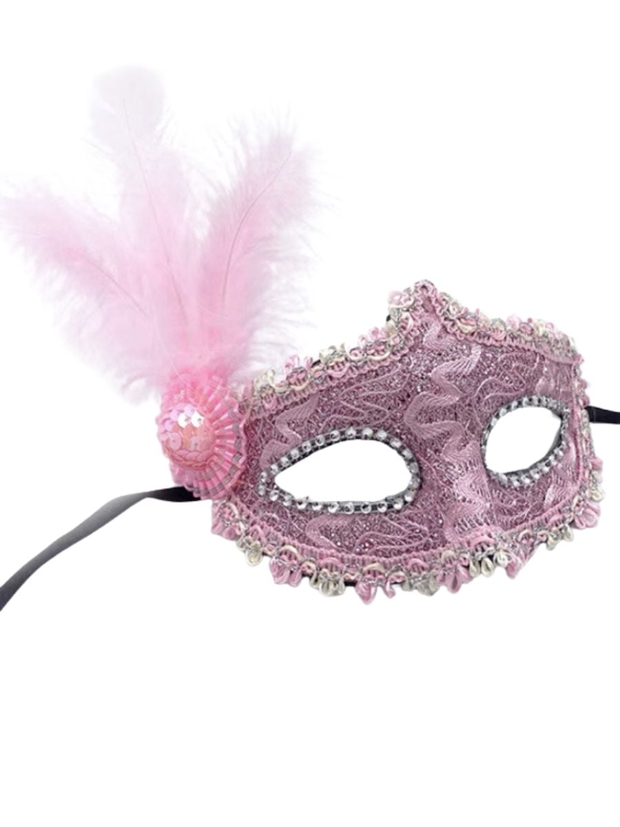 Pink Diamante Lace Mask - Creative Costumes