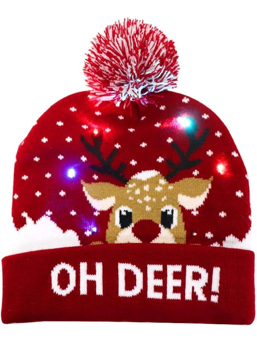 Funny Reindeer Christmas Beanie | Adorable Light Up LED Christmas Hat