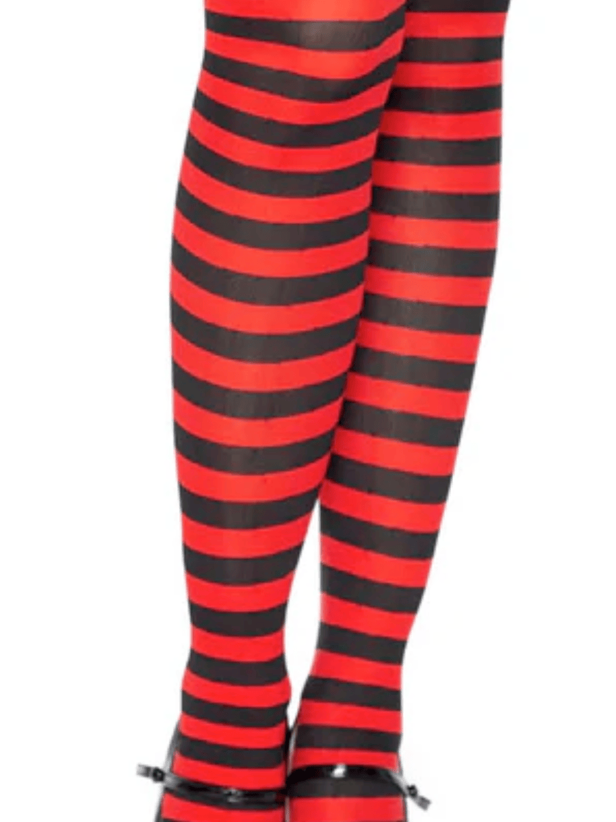 Festive Red and black Striped Thigh High Stockings with bows