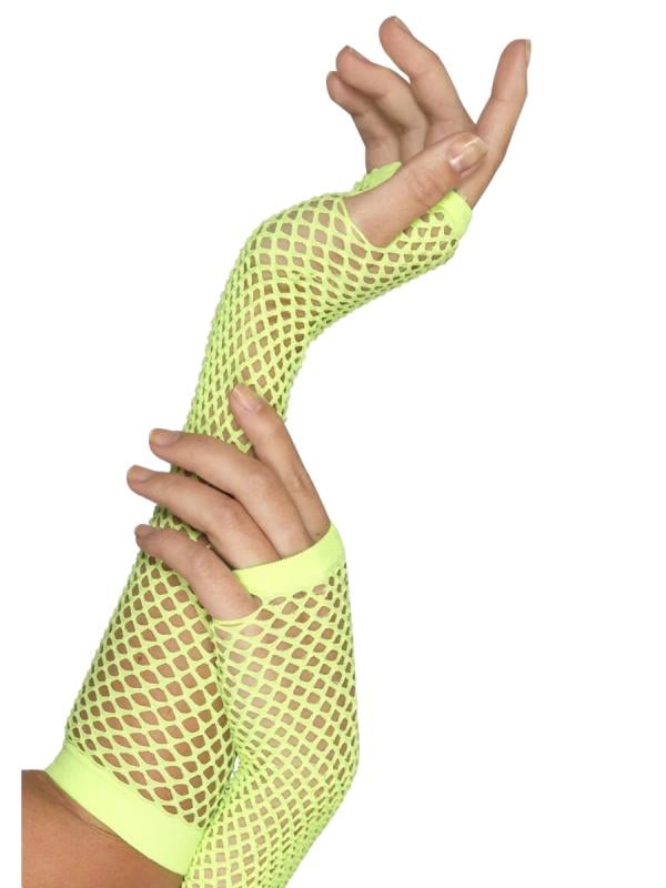 Neon Yellow Long Fishnet Gloves
