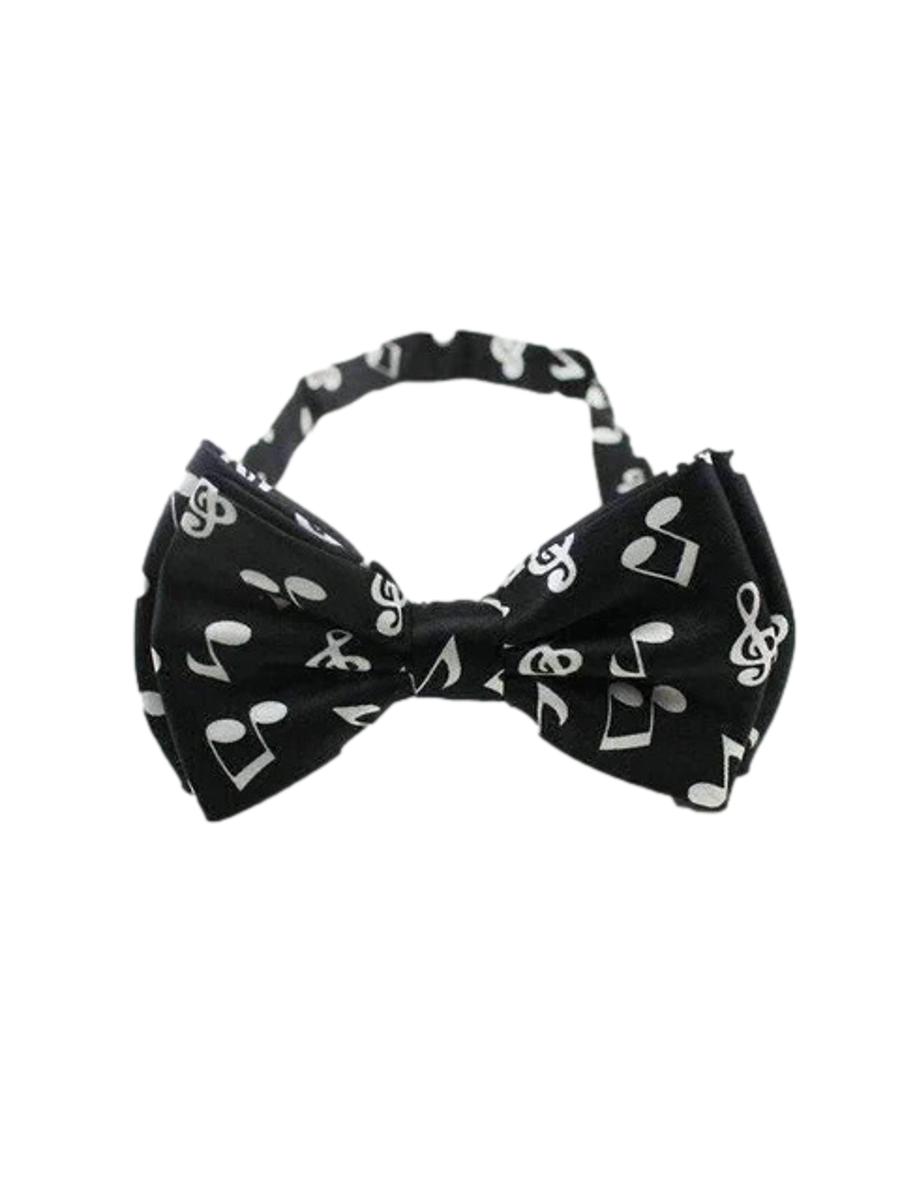 Music Note Bow Tie - Black Satin Bow Tie