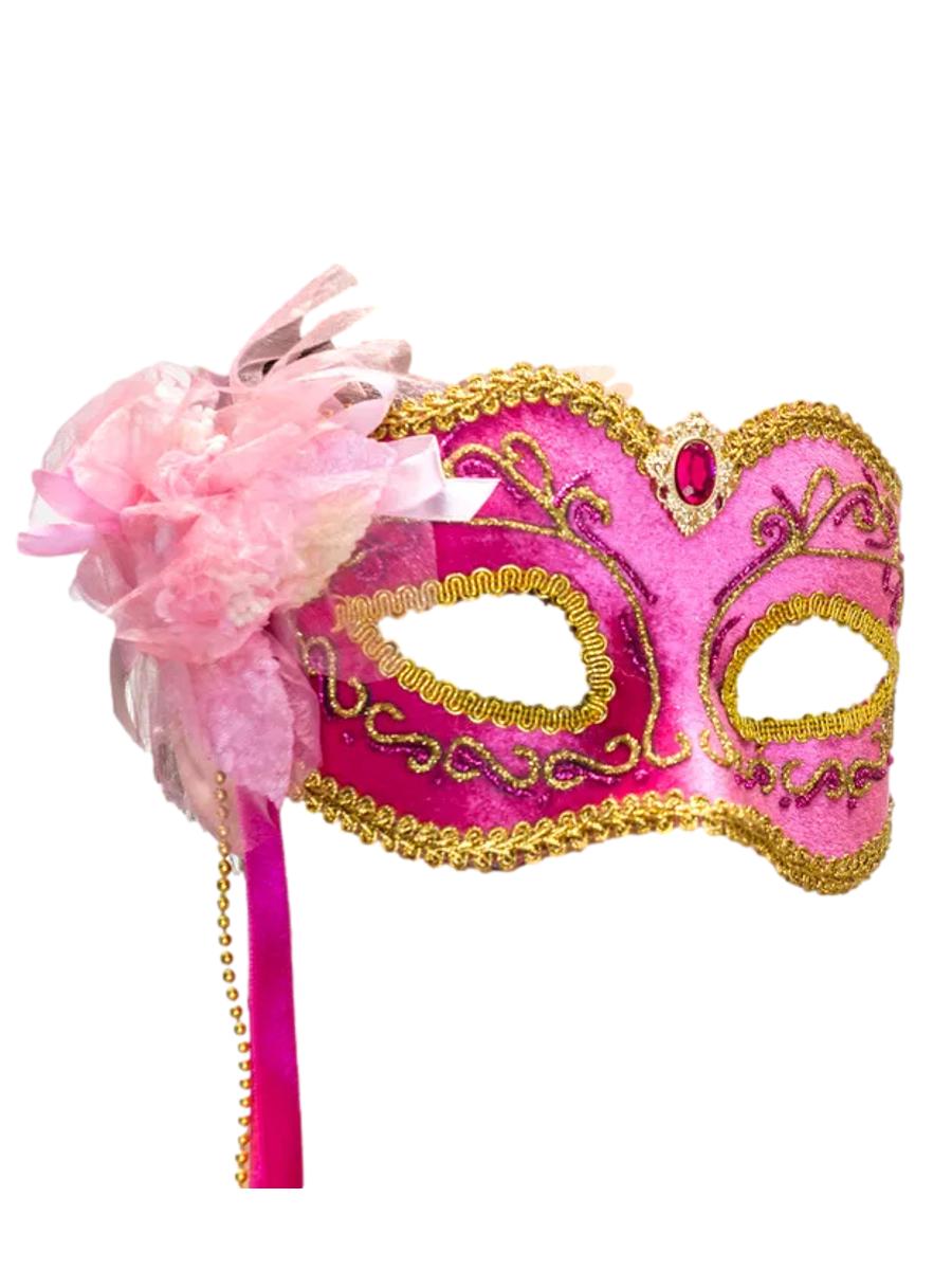Masquerade Mask Pink and Gold Ribbons - Creative Costumes