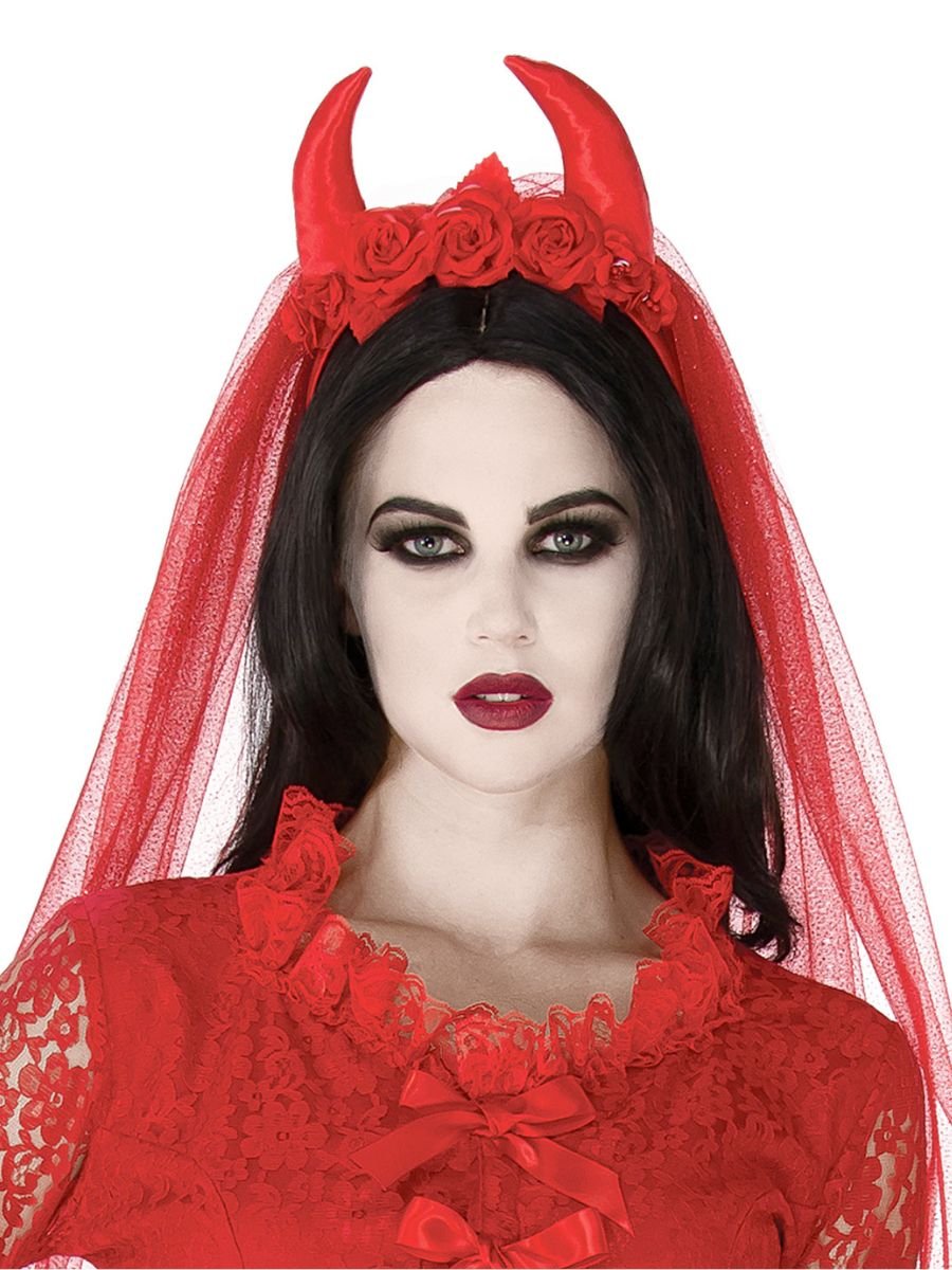 Red Glitter Villainous Veil - Devil Bride Veil - Creative Costumes