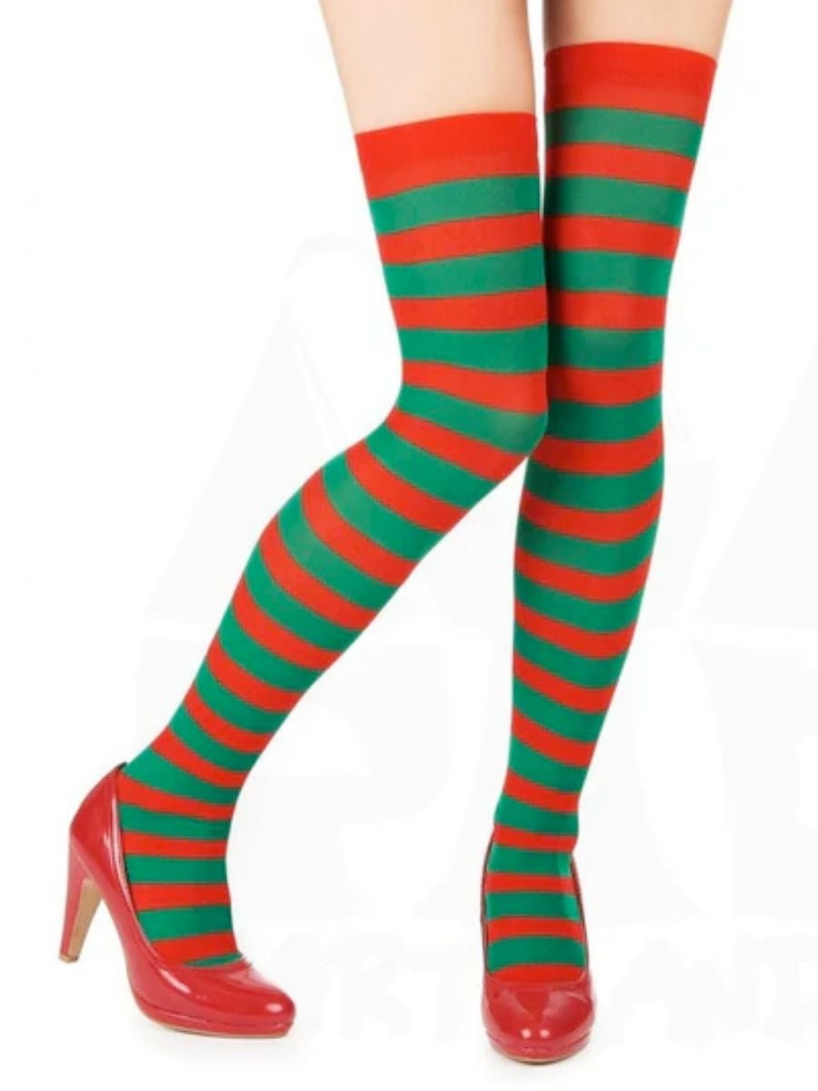 Green and Red Striped Socks - Thigh High - Creative Costumes